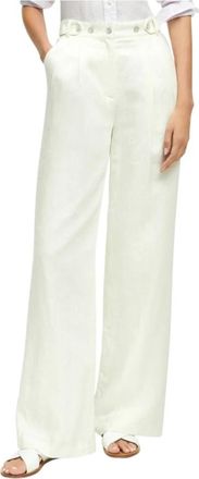 Brooks Brothers Femme, Pantalons, Blanc, Taille: 36 FR Pantalon large pliss&eacute; en lin