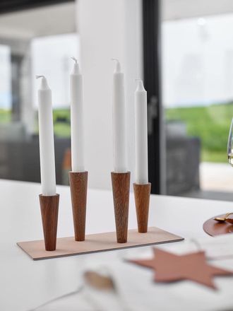 Lind DNA Kerzenst&auml;nder Cone/Magnetisch handgefertigt aus Eichenholz, 2er Set, Gr&ouml;&szlig;e: 3x9cm/3x12 cm, 982653