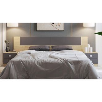PEGANE Pegane - Ensemble chambre compl&egrave;te avec t&ecirc;te de lit et 2 tables de chevet - Panneau de particule m&eacute;lamin&eacute; puccini graphite - Dimensions t&ecirc;te de lit