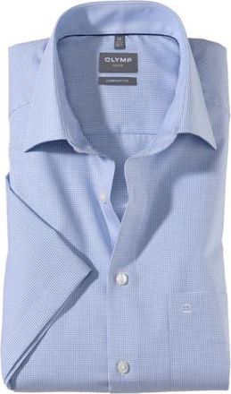 Olymp Luxor Comfort Fit Chemise &agrave; manches mi-longues avec col New Kent &agrave; carreaux Bleu clair - Bleu - 46