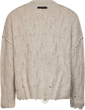 Represent Distressed Wool-Blend Cable Knit Sweater - Beige