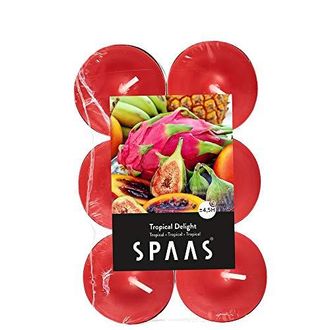 Spaas 10 x 12 Duft-Teelichter in Flatpacks, Paraffinwachs, Aluminiumbecher True Red, D 39 mm x H 16 mm