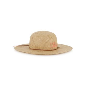 Chlo&eacute; Femme, Accessoires, Beige, Taille: 56 CM Chapeau de paille &agrave; logo brod&eacute;