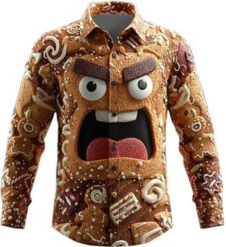 Generic Chemise de Noël amusante avec flocons de neige et rennes imprimés à manches longues pour homme - Chemisier à revers boutonné - Vêtements de Noël pour 