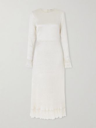 FFORME Mina Midikleid Aus Strukturiertem Satin Aus Einer Seidenmischung Mit Fransen - Creme