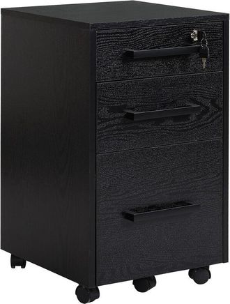 HOMCOM Homcom - Caisson de bureau rangement bureau sur roulettes 3 tiroirs 1 verrouillable 1 trieur à dossiers mdf panneaux particules noir