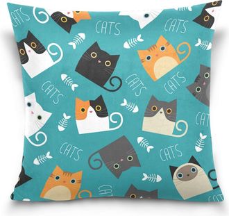 Linomo Kissenbezug 50x50 cm, Süß Katze Muster Dekorative Kissenbezug Kissenhülle für Couch Sofa Bett Hause