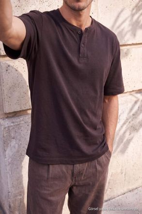 Trendyol MAN Herren Braun Einfarbig Lang Relaxed Fit T-Shirts
