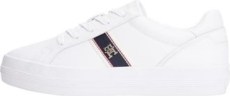 Tommy Hilfiger Baskets Vulcanis&eacute;es Femme &agrave; Plaque Logo, Blanc (White), 37