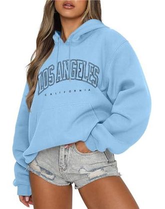 TOMWELL Sweat &agrave; capuche oversized pour femme Los Angeles - Pullover dhiver &agrave; capuche &agrave; manches longues - Sweat d&eacute;contract&eacute; avec capuche, A bleu, XXL