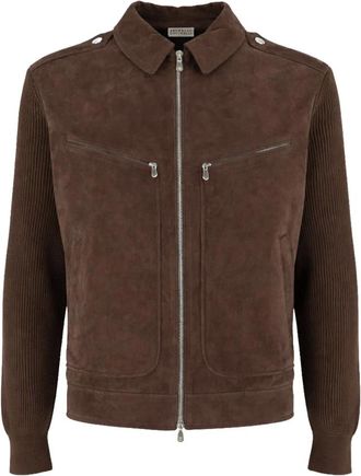 Brunello Cucinelli Homme, Vestes, Brun, Taille: XL Blouson zipp&eacute;