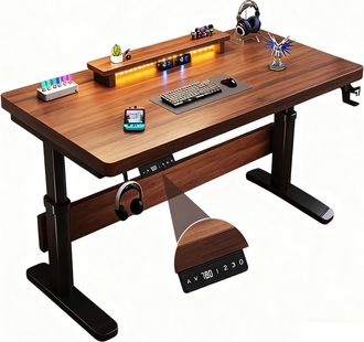 Generic Computertisch, Schreibtisch, elektrisch höhenverstellbarer Schreibtisch mit Zwei Motoren, Handsteuerung mit Speicherfunktion, Getränkehalter und Kopfh