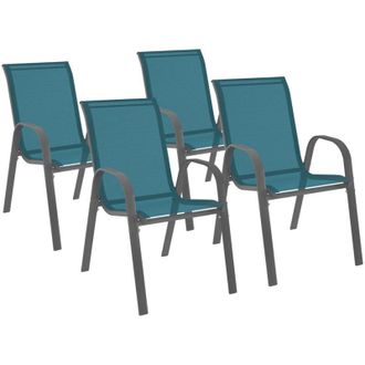 IDMarket Idmarket - Set aus 4 stapelbaren Gartenst&uuml;hlen lyma aus Metall und Textilene in Entenblau