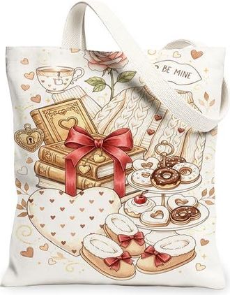 Generic Sacs fourre-tout r&eacute;utilisables en toile, motif coeur, sacs d&eacute;picerie r&eacute;utilisables, l&eacute;gers et lavables en toile pour la Saint Valentin, blanc, 13x15 I