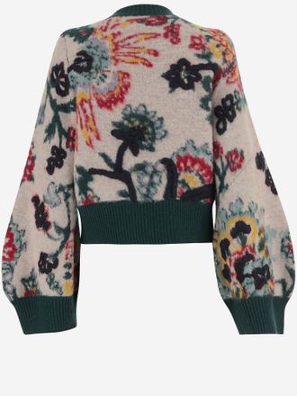 sacai Womens Wool Sweater With Zipper, Floral Print Multicolour