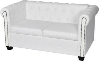 vidaXL Chesterfield-Sofa 2-Sitzer Kunstleder Wei&szlig; - Vidaxl