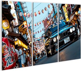 Islandburner Bild auf Leinwand BMW im belebten Tokio bei Nacht für Wohnzimmer Autofans Autowerkstatt Bilder Wandbilder Poster
