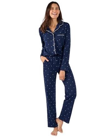 Damart Pyjama boutonné Thermolactyl Femme Bleu Imprimé Taille 50-52 (XL)