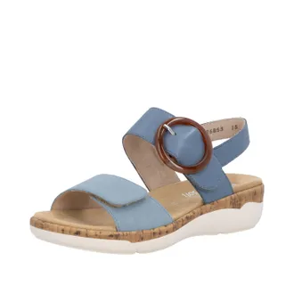 Remonte Keilsandalette REMONTE, Damen, Gr. 36, jeansblau, Leder, Lederimitat, Schuhe, Sommerschuh, Riemchensandale, praktische Klettverschl&uuml;sse