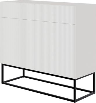 Selsey Kommode Schrank Aufbewahrungsschrank 100 cm Mit 2 Schubladen Und 2 T&uuml;ren Wei&szlig; Schwarze Beine Veldio