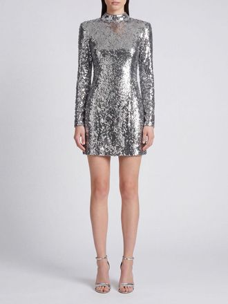 Balmain Mini-robe de soir&eacute;e fourreau brod&eacute;e de sequins avec col montant
