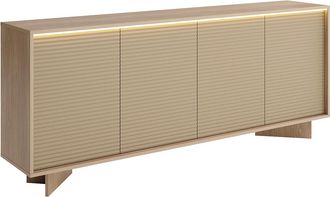 Vente-Unique Credenza 4 Ante Con Led In Mdf - Beige E Naturale Chiaro - Mayrona