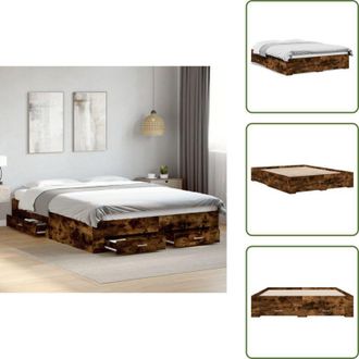 vidaXL The Living Store Bettgestell mit Schubladen R&auml;uchereiche 160x200cm Holzwerkstoff - Holzbettw&auml;sche - Bettsofa - Doppelbett - Boxspringbett