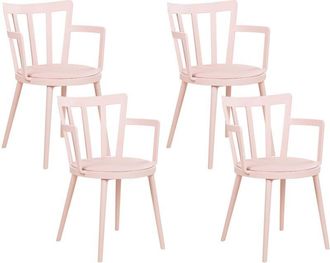 Beliani Esszimmerst&uuml;hle 4er Set Pastellrosa aus Kunststoff St&uuml;hle f&uuml;r Esszimmer Esstisch Modern Minimalistisch