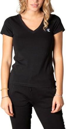 Calvin Klein T-Shirt Manches Courtes Femme CK Embroidery Col en V, Noir (CK Black), S