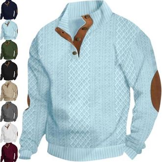 Generic Poetchic Pull de sport à manches longues en cachemire pour homme Col montant 1/4 Bouton Automne, bleu ciel, XXL