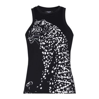 Balmain Femme, Tops, Noir, Taille: 38 FR D&eacute;bardeur imprim&eacute; l&eacute;opard