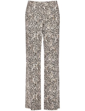 Gerry Weber Damen Gemusterte Hose Wide Leg Gemustert Langgr&ouml;&szlig;e Schwarz/Ecru/Weiss Druck 40