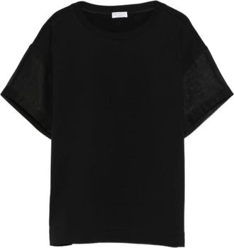 Brunello Cucinelli Femme, Tops, Noir, Taille: 40 FR T-shirt &agrave; Col Rond et Panneaux Semi-Transparents