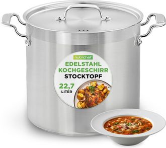 Nutrichef NutriChef Kochtopf Gro&szlig;, 23L- &Oslash; 34cm, Suppentopf Edelstahl Induktion f&uuml;r Alle Herdarten Geeignet, Sp&uuml;lmaschinenfest mit 3 Dampfventilen, Ideal f&uuml;r Vor