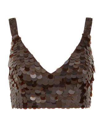 P.A.R.O.S.H. Womens Cropped Sequin Top Brown Tops