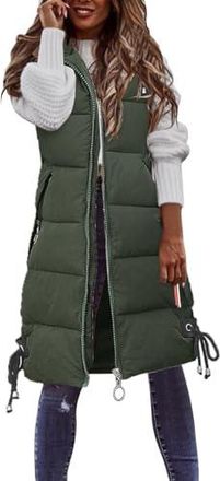 Generic Manteau Femme Automne Blouson Femme Grande Taille Femmes Solide Manteau à Capuche Gilet Fermeture Éclair Poche Ample Sans Manches Veste Longue Doudoun