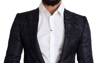 Dolce & Gabbana Mens Blue Floral Jacquard Silk Coat Martini Blazer Acetate Wool Clothing