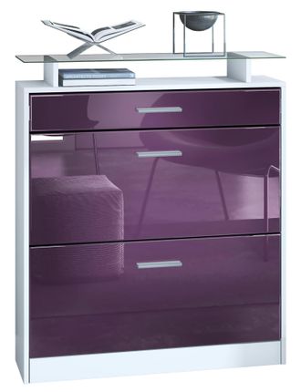 Vladon Schuhschrank Loret 89 x 104 x 23 cm Schuhkipper f&uuml;r 16 Paar Schuhe mit 1 Schublade, 1 Glasablage, Farben Wei&szlig; matt & Brombeer Hochglanz