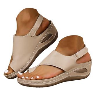 Generic Sandales orthop&eacute;diques compens&eacute;es pour femme - Sandales d&eacute;t&eacute; habill&eacute;es &agrave; talons compens&eacute;s - Bout ouvert - Sangle de cheville - Antid&eacute;rapantes - Confor