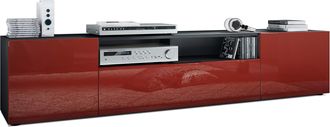 Vladon Lowboard Mogan, TV-Kommode mit 2 T&uuml;ren, 1 Klappe und 1 offenes Fach, Schwarz matt/Bordeaux Hochglanz (181 x 39 x 35 cm)