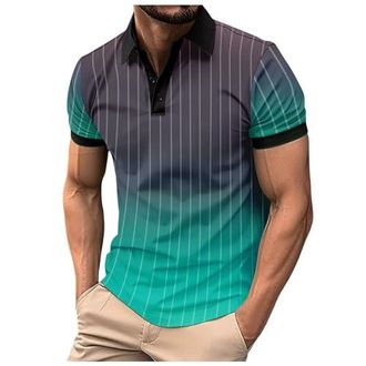 Generic Polo &agrave; manches courtes pour homme - D&eacute;contract&eacute; - Patchwork ray&eacute; - Chemises de vacances, Vert menthe., XXL