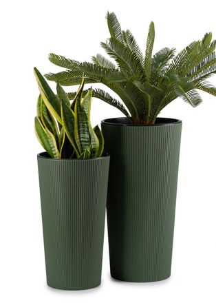 HowHomely 2X Blumentopf Gross mit Pflanzk&uuml;bel Einsatz | Gr&uuml;n Pflanzk&uuml;bel Gro&szlig; aus Kunststoff f&uuml;r Deko Wohnzimmer oder Garten | Set aus 2 Blumen&uuml;bertopf (30xh57c