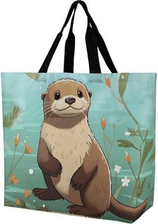 Generic Loutres Mignonnes De Dessin Anim&eacute; Sac Cabas Pliable Sacs Grand Sac A Main Femmes Pour Travail Shopping Voyage