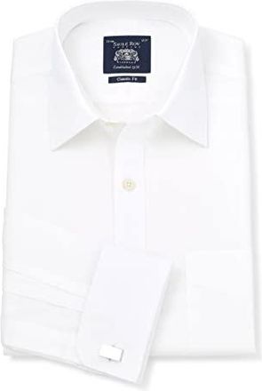 The Savile Row Company The Savile Row Company London Camicia Formale per Uomo a Maniche Lunghe in Popeline di Cotone dal Taglio Classico - Doppio Polsino - Bianco - Collo da