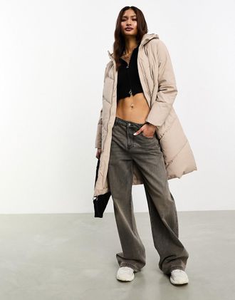 Jacqueline de Yong Doudoune longue à chevrons - Taupe-Neutral