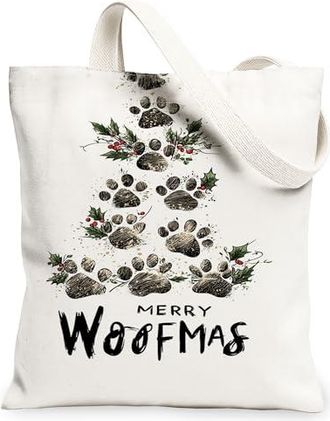 Generic Sacs fourre-tout en toile avec motif empreintes de pattes, sacs d&eacute;picerie r&eacute;utilisables, rustiques, l&eacute;gers, lavables, blanc, 13x15 Inch