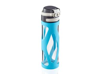 Leifheit Glasflasche Flip 600ml, 100% dichte Sportflasche, praktisches Öffnen mit einer Hand, Trinkflasche mit Filter für Fruchteinsatz, nachhaltige Wasserflas