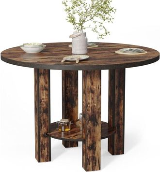 Tribesigns Tribesigns Table &agrave; manger ronde pour 4 personnes, 100 x 75 cm, en bois, grande table de d&icirc;ner, avec &eacute;tag&egrave;re de rangement, pieds en bois, pour la