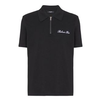 Balmain Kurz&auml;rmeliges Poloshirt mit charakteristischer Stickerei - - Tops - Herren - Schwarzk - S