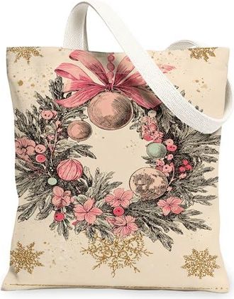 Generic Sacs fourre-tout en toile avec motif floral vintage - R&eacute;utilisables - &Eacute;l&eacute;gants - L&eacute;gers - Lavables - Pour lhiver, beige, 13x15 Inch